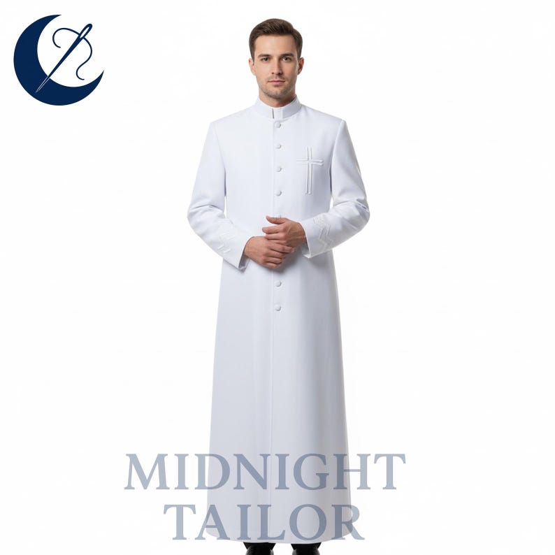 Men’s White Pastor Robe Long Clergy Coat | Priest Cassock Alb Gown ...