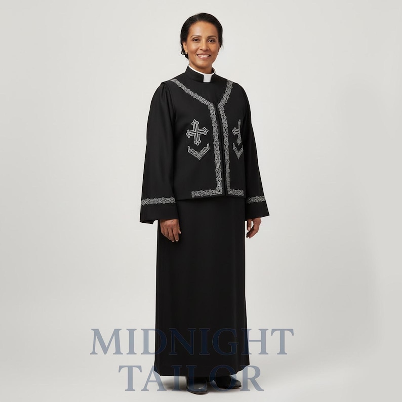 Women Pastor Robe Black Clergy Dress With Cross Embroidery, Female ...