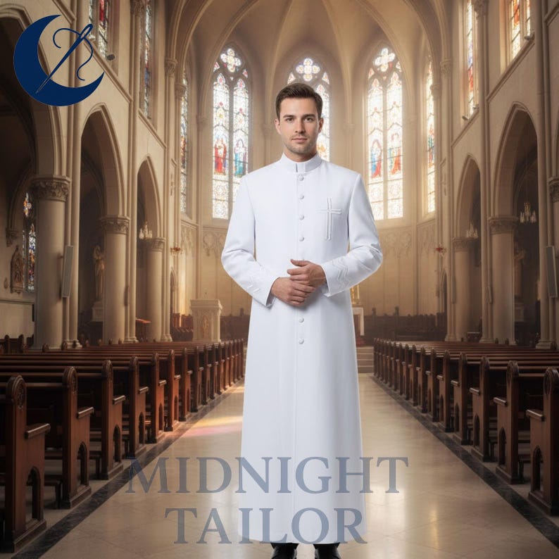 Men’s White Pastor Robe Long Clergy Coat | Priest Cassock Alb Gown ...
