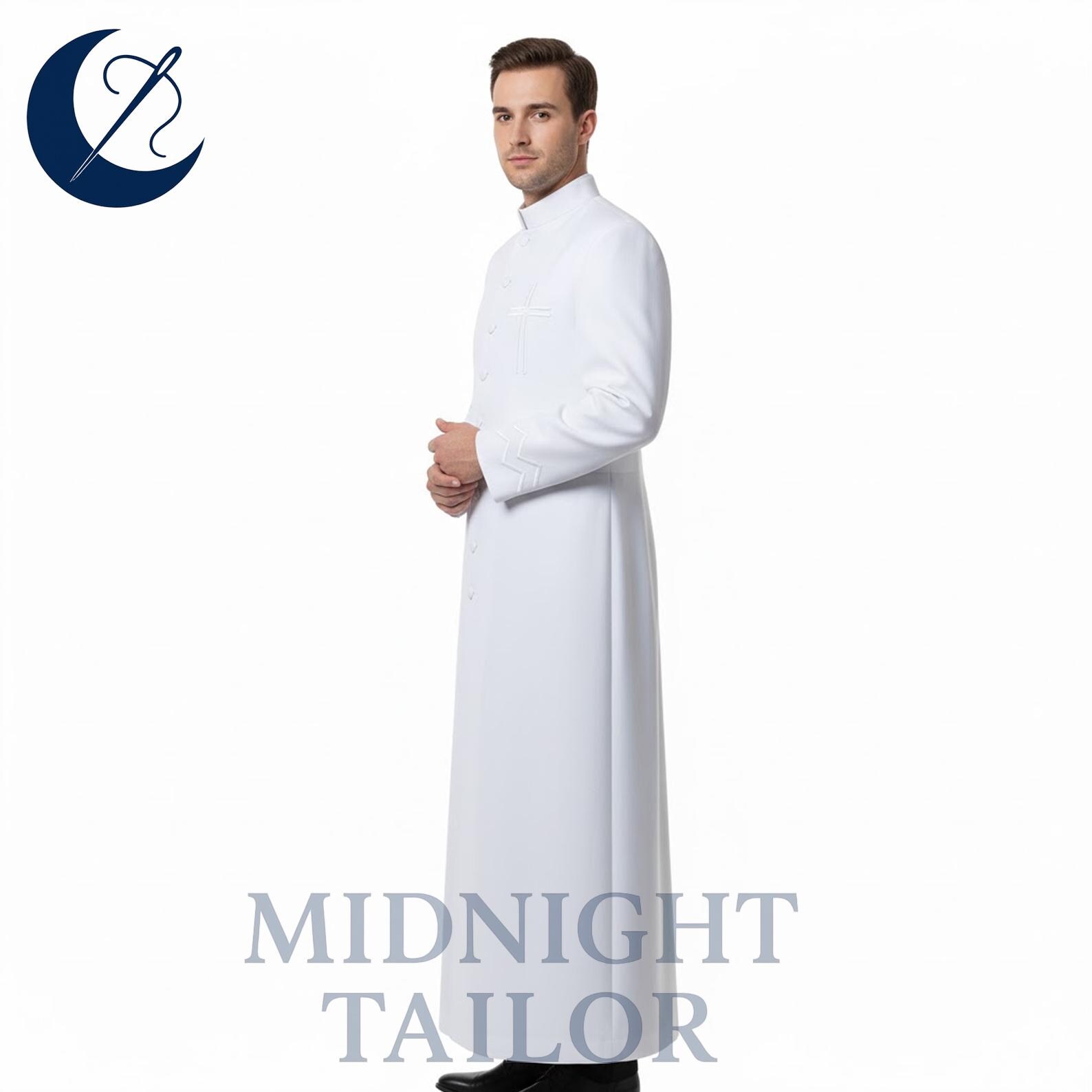 Men’s White Pastor Robe Long Clergy Coat | Priest Cassock Alb Gown ...
