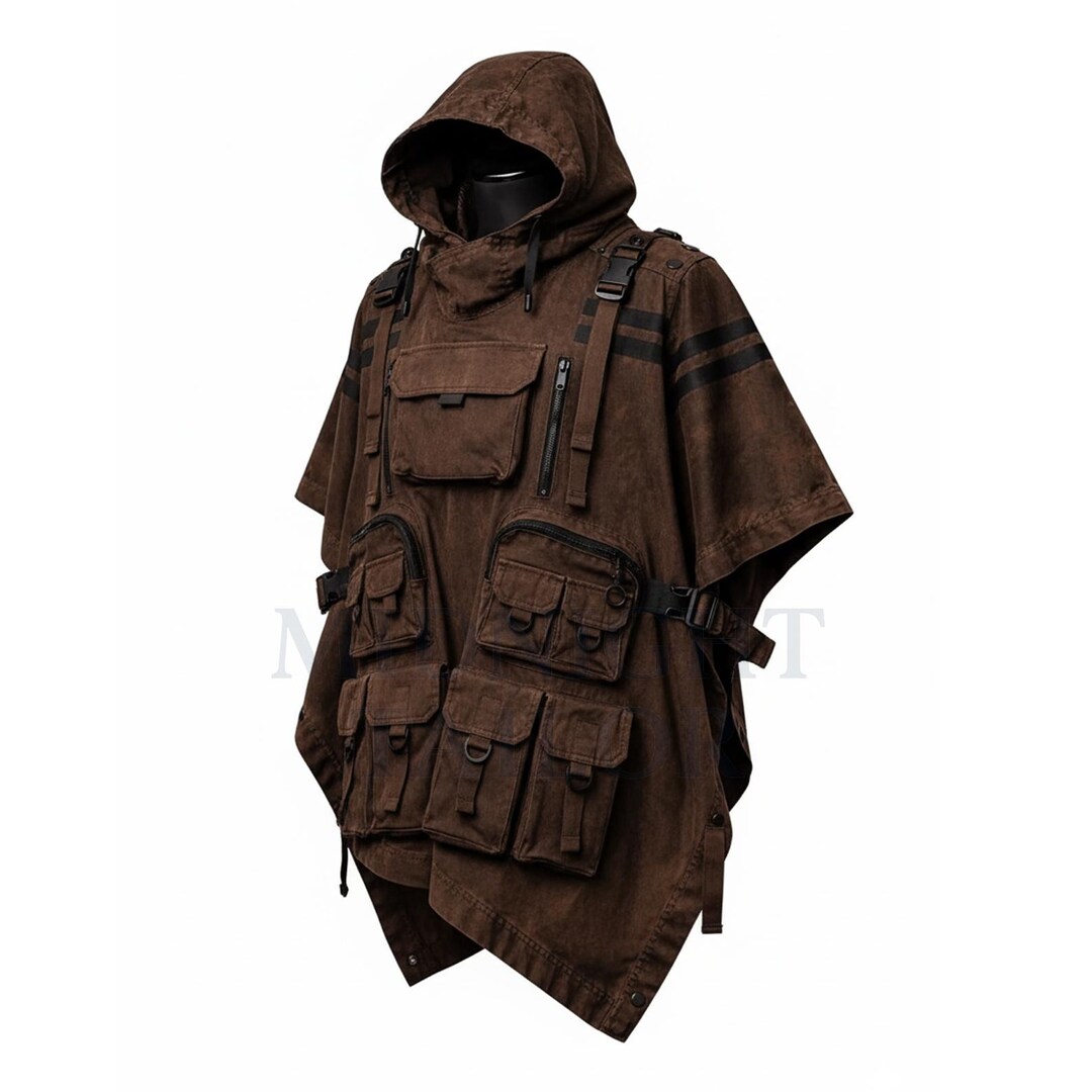 Cyberpunk Utility Cloak, Futuristic Hooded Cape Techwear Tactical ...