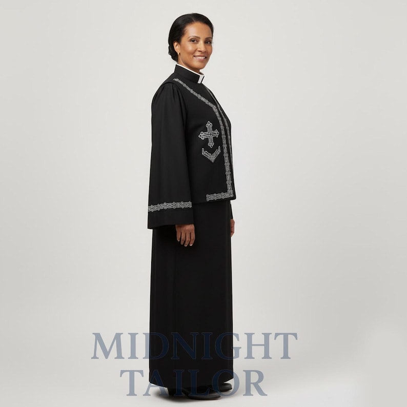 Women Pastor Robe Black Clergy Dress With Cross Embroidery, Female ...