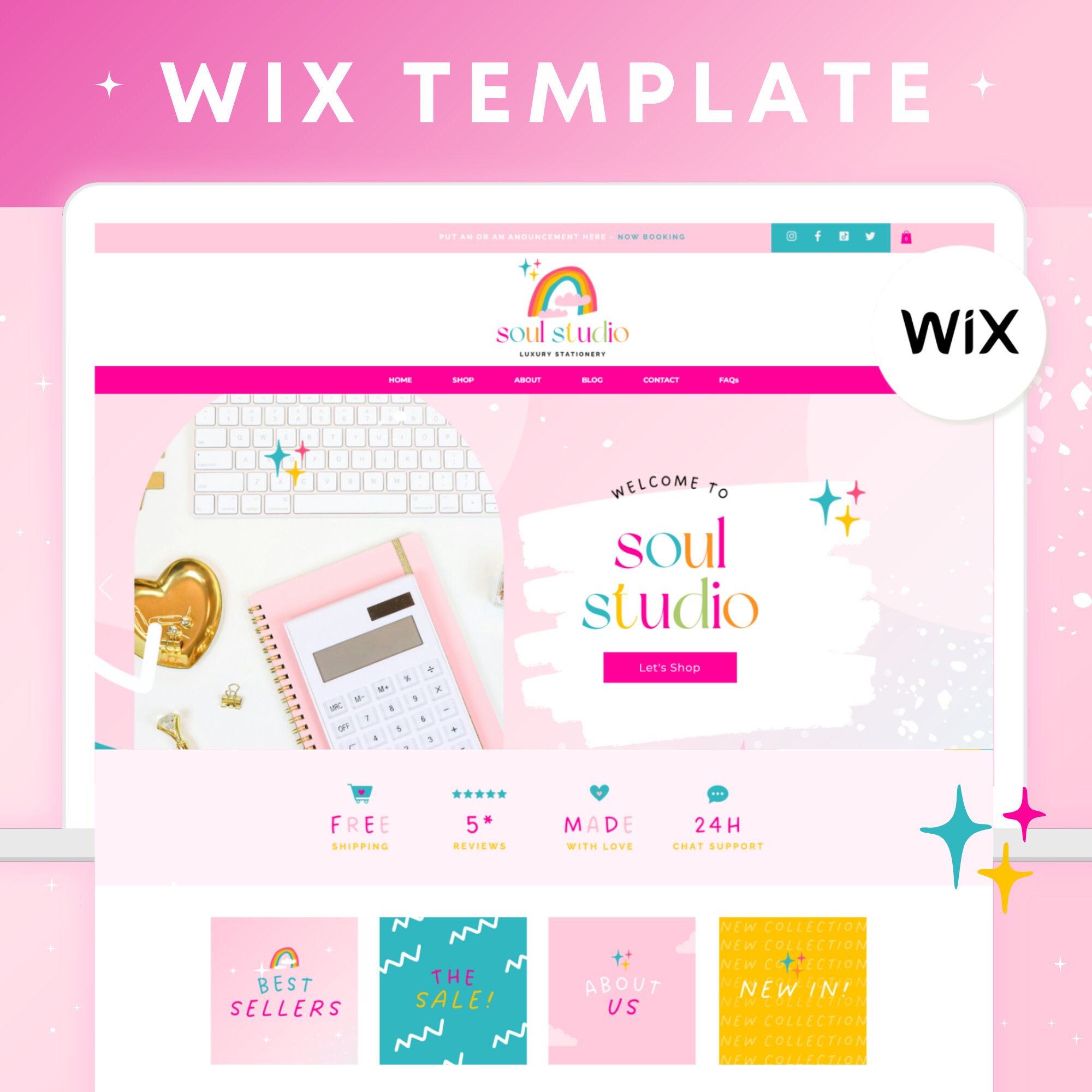 WIX Website Template Pink Website Template Website Design Blogger ...