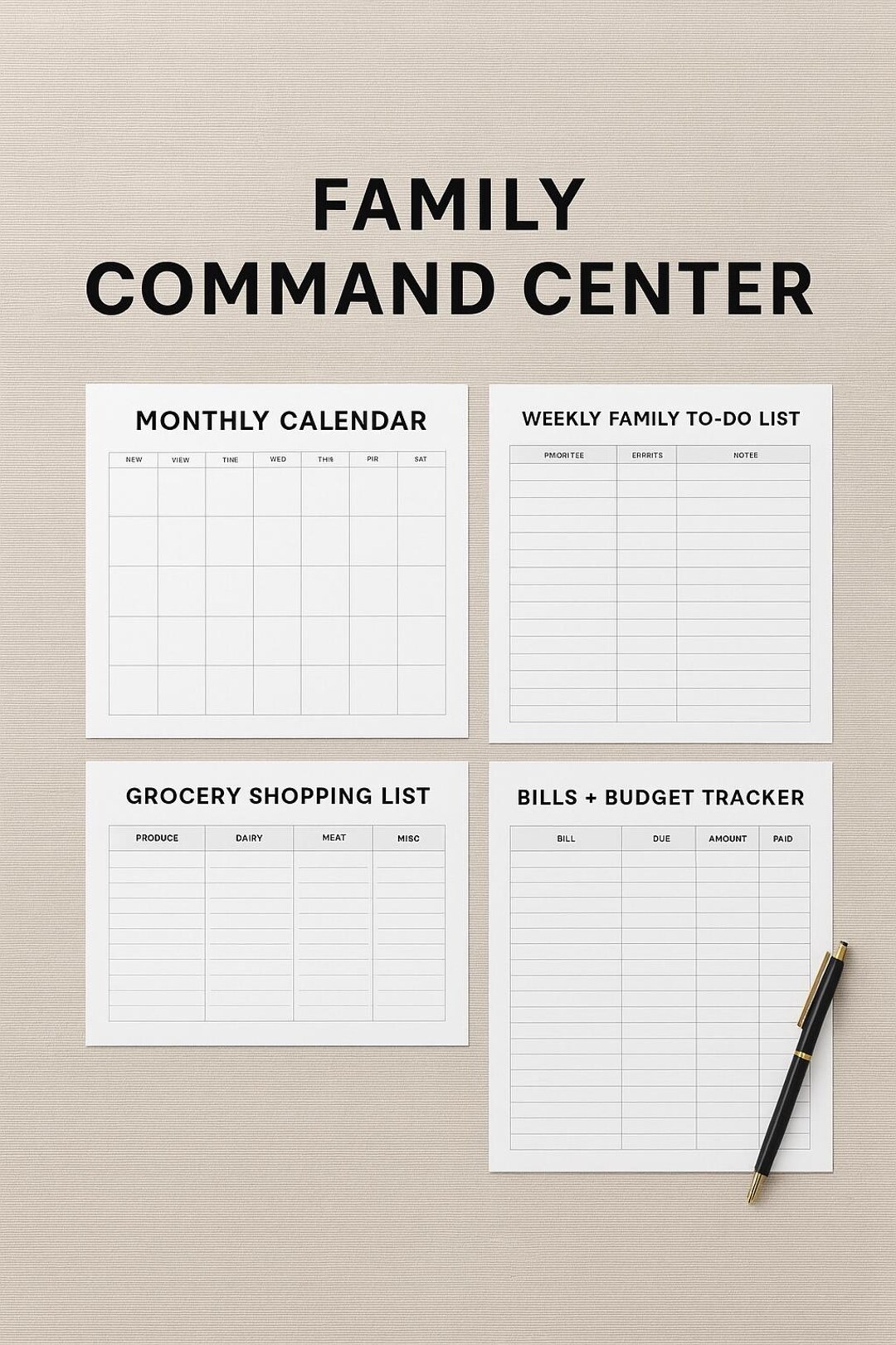 Family Command Center Bundle | Printable + Google Sheets | Monthly ...