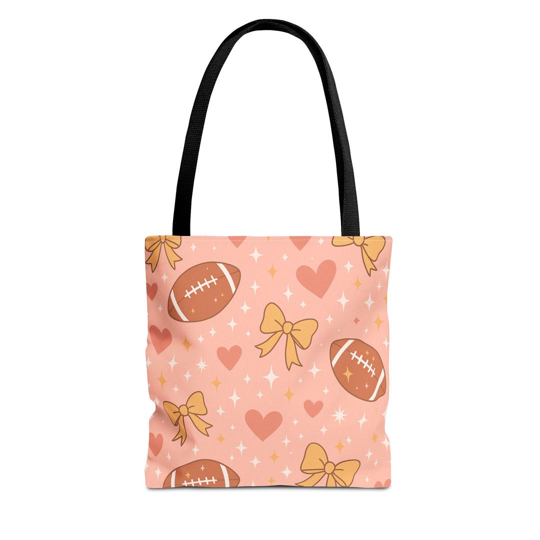 Girly Game Day Football Pattern Footballs, Bows, Hearts & Sparkles Tote ...