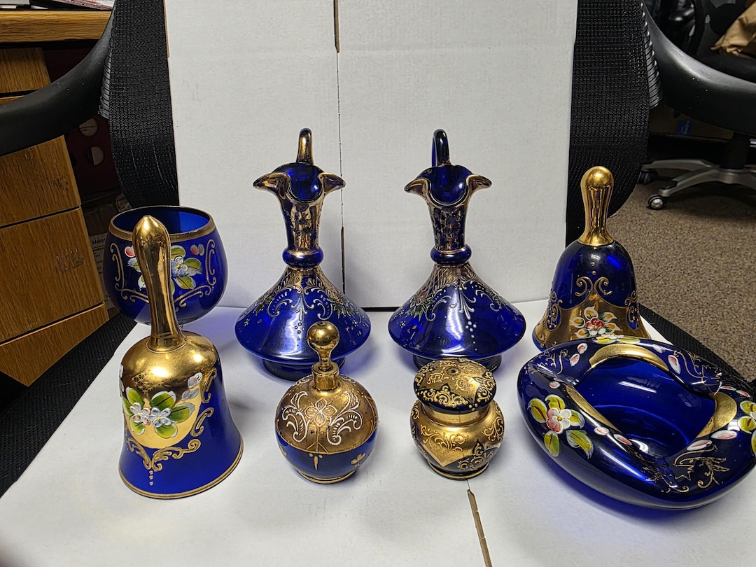 Vintage Murano Glass With Hand Painted Art Set - Etsy