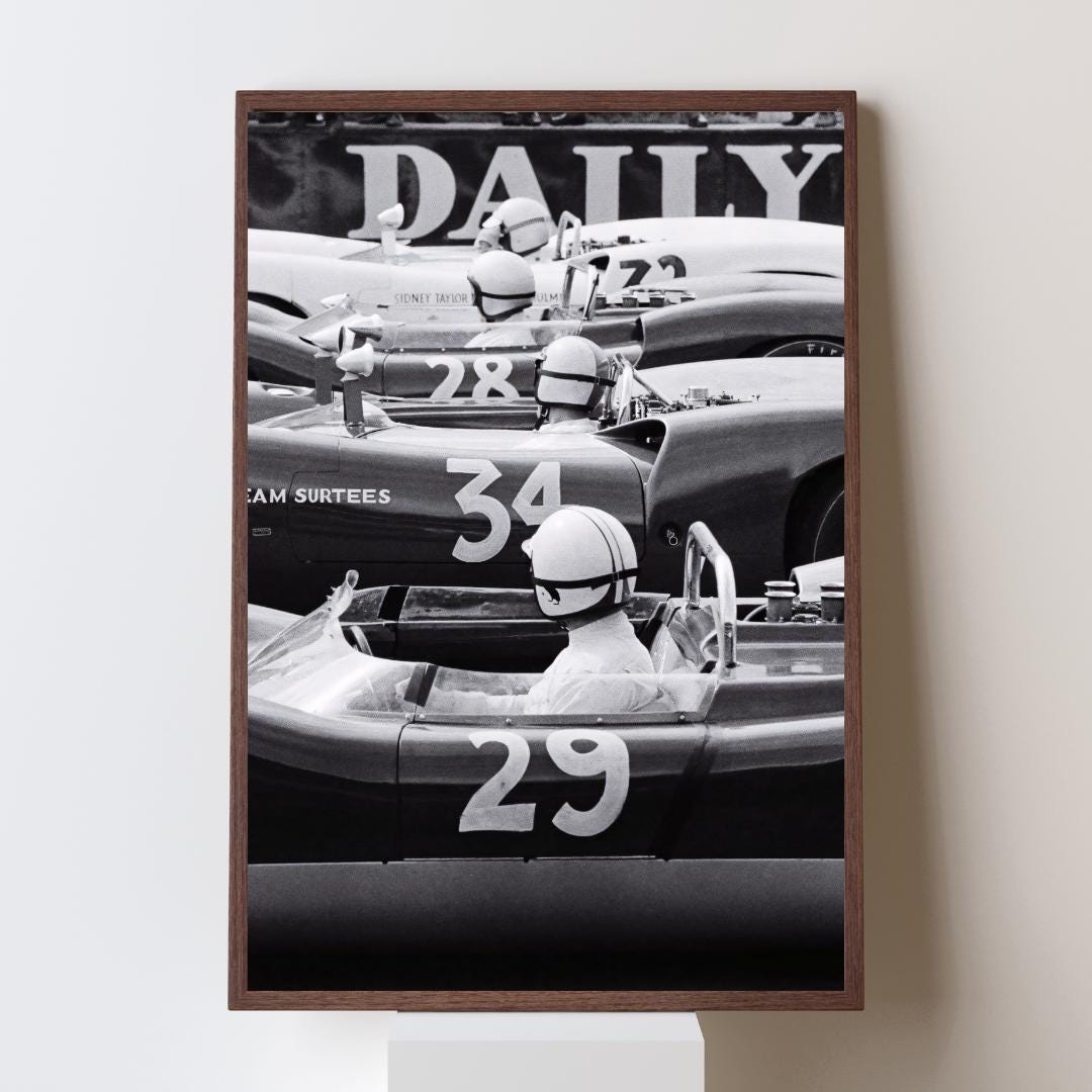 Vintage Formula 1 Poster: 1960s F1 Start Line Photography, Team Surtees ...
