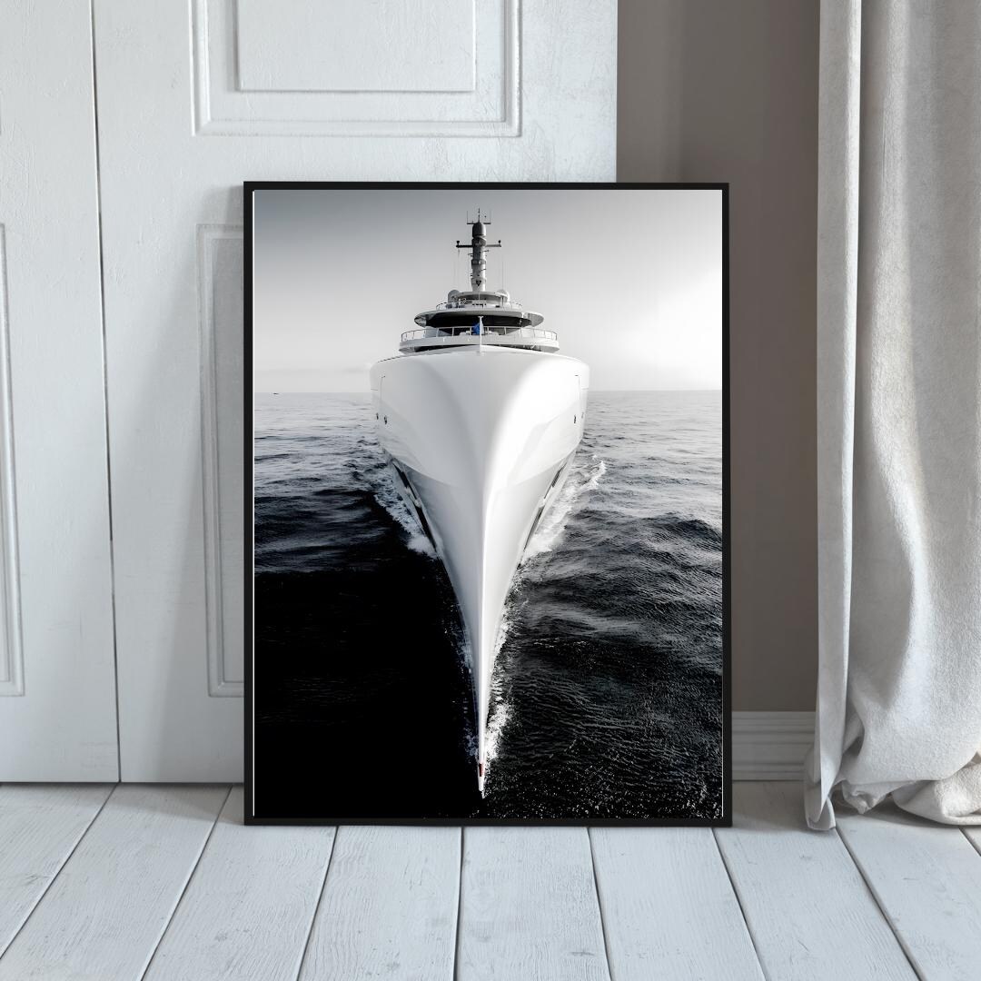 Superyacht Poster, Luxury Yacht Print, Black and White Nautical Wall ...