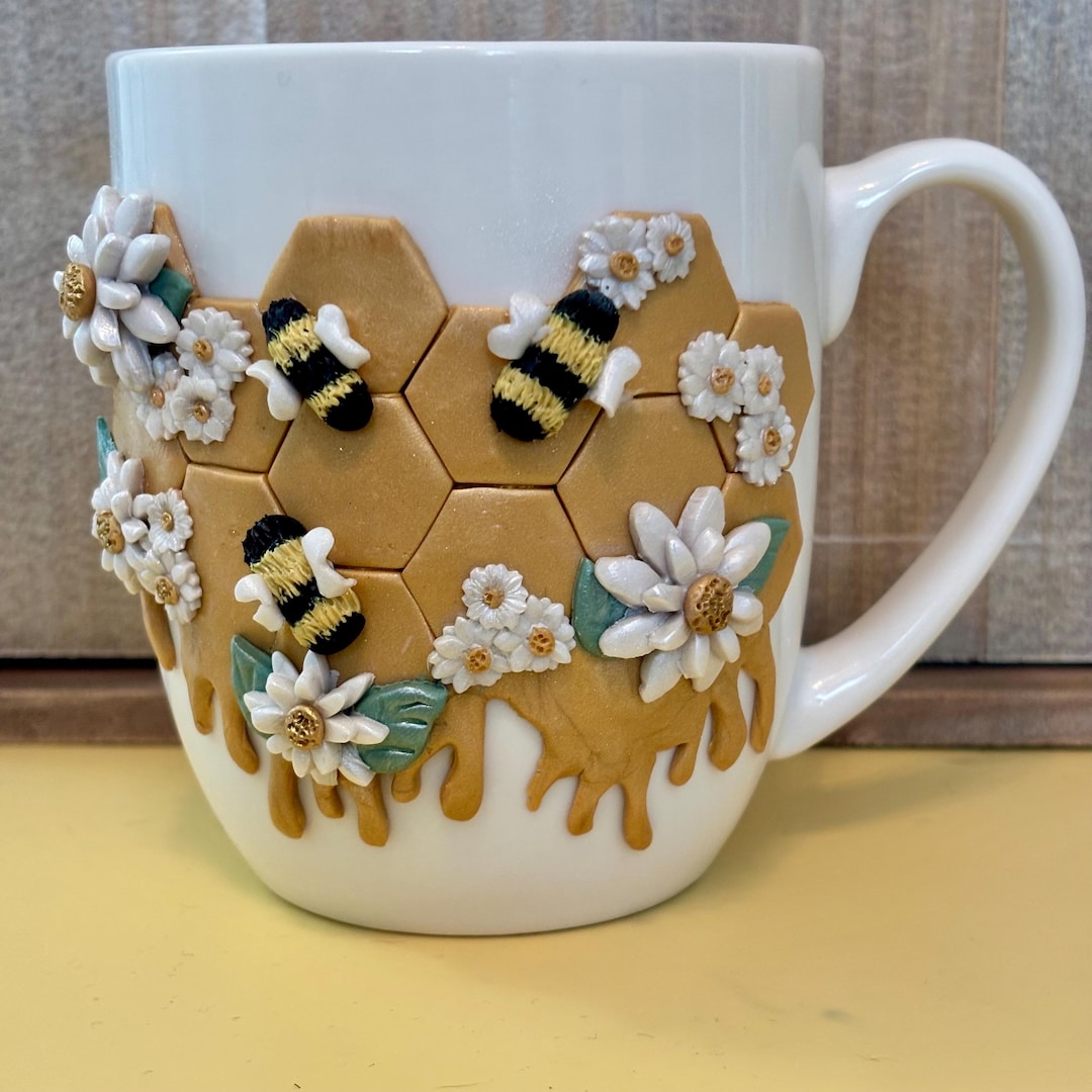 Handmade Polymer Clay Bee Mug – Honeycomb Coffee Cup, Customizable - Etsy