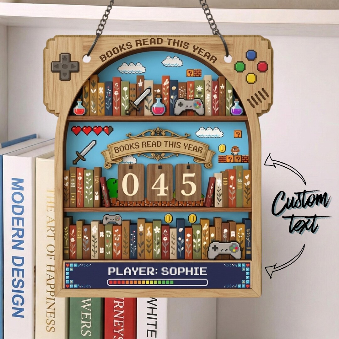 Pixel Gamer Book Tracker, Retro Game Books Read Display With Custom ...
