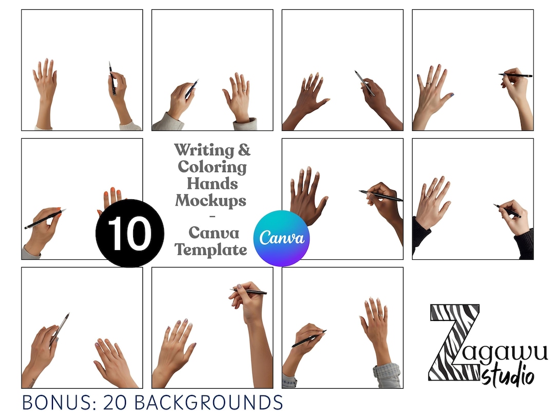 Writing & Coloring Hands Mockups Canva Template + 20 Bonus Desk/table ...