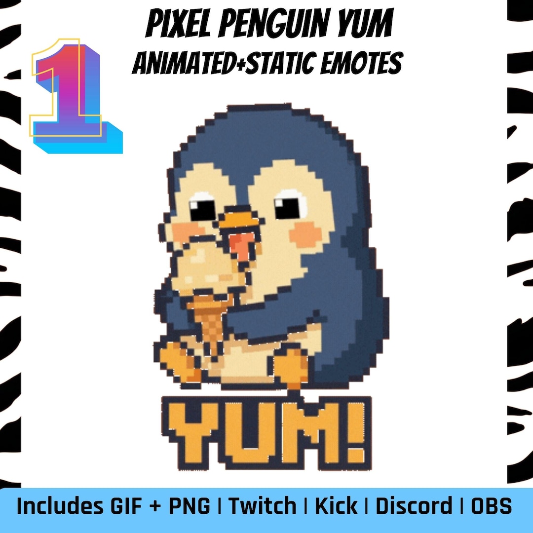Pixel Penguin Yum Emote: Retro Ice Cream Animated Streamer Reaction ...