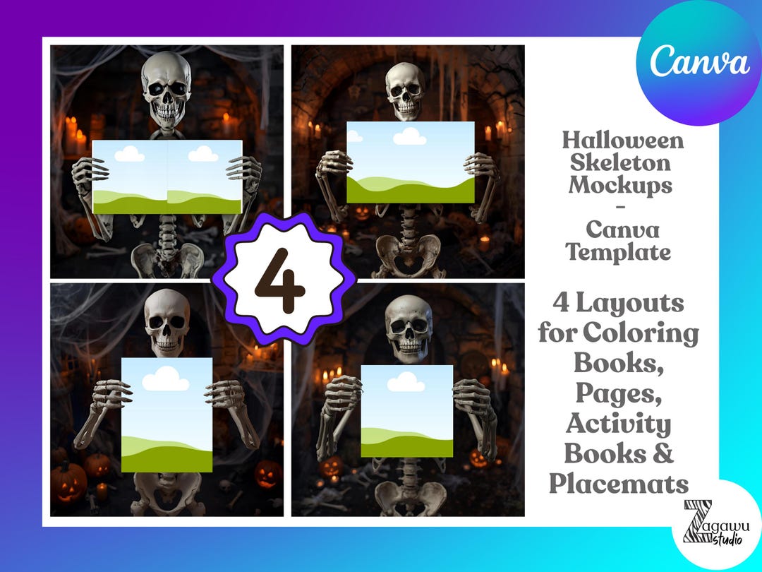 Halloween Skeleton Mockups Canva Template - Etsy Canada