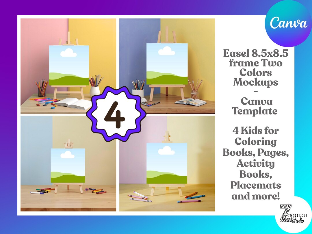 Easel 8.5x8.5 Frame Two Colors Background Mockups Editable Canva ...