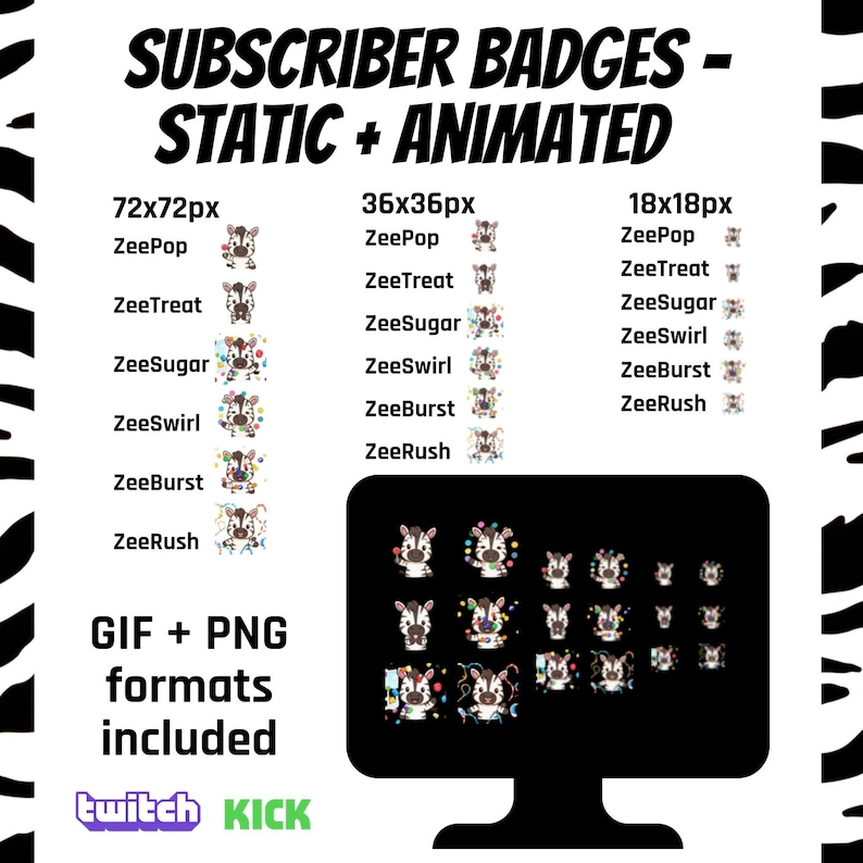 Happy Zebra Animated Emotes and Badges: Twitch, Discord, Kick (GIF ...