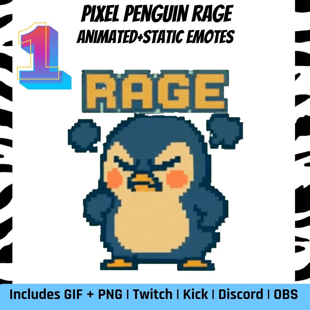 Pixel Penguin Rage Emote: Retro Angry Animated Streamer Reaction (GIF ...