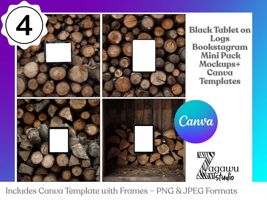 Cozy Cabin Tablet Mockup Mini Pack | Rustic Wood Log Background ...
