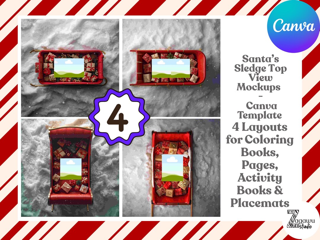 Santa’s Sledge Top View Christmas Mockups Canva Template - Etsy
