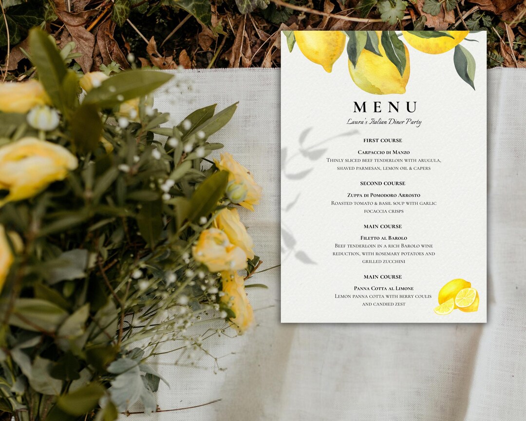 Editable Italian Summer Dinner Menu Template – A5 Canva Menu – Lemon ...