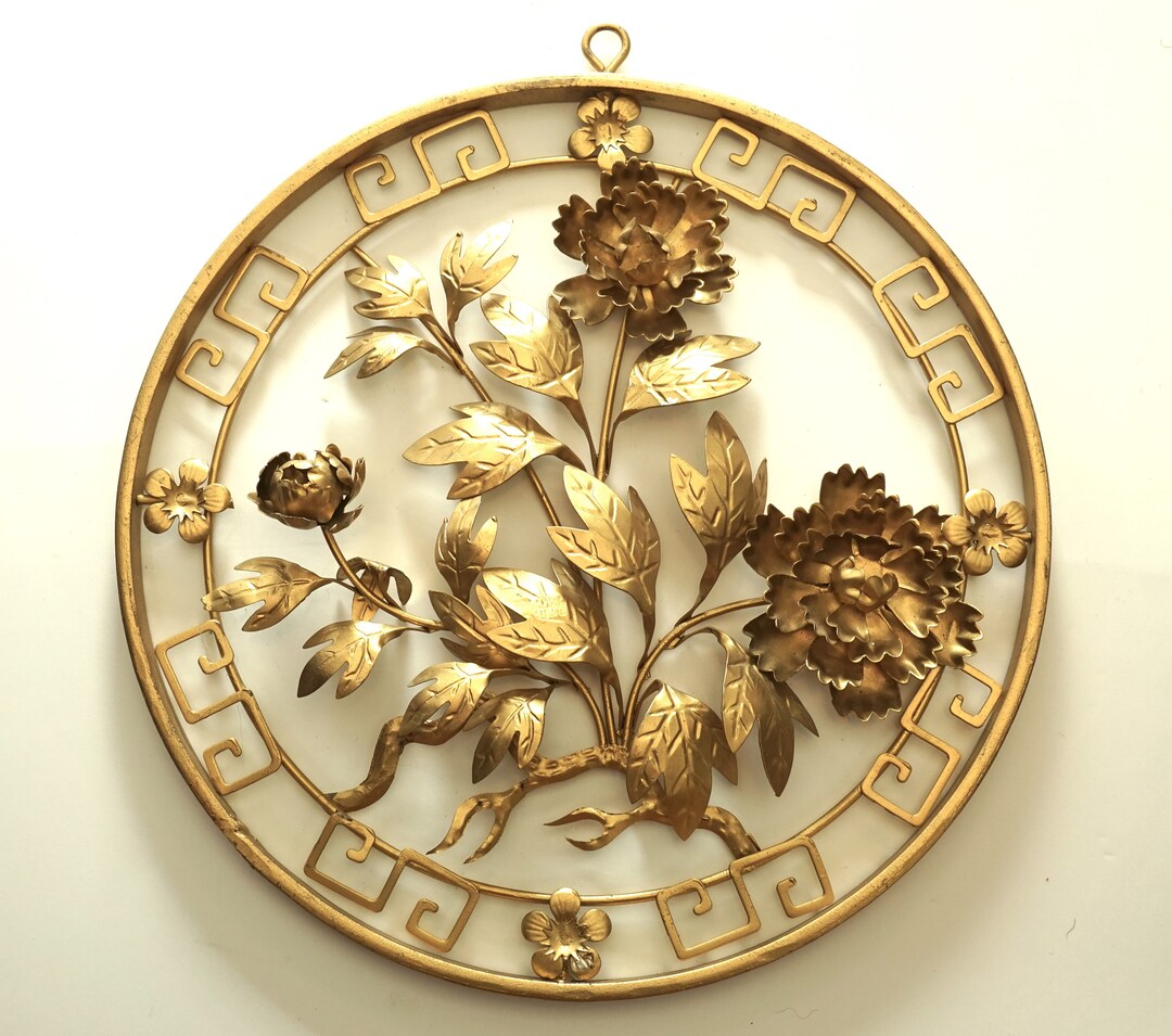 Gold Metal Flower Wall Decor--3-d Gold Flower Wall Plaque--asian Flower ...