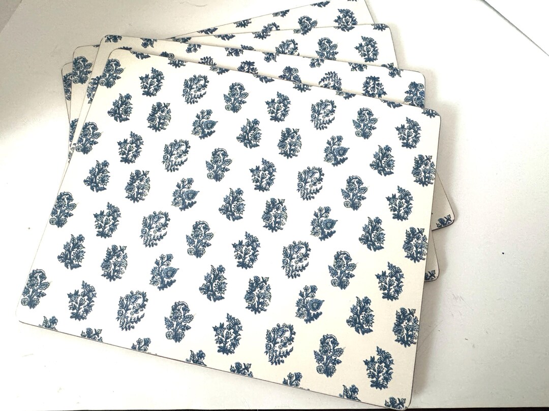Set of 4 Blue Floral Bouquet Harback Placemats--vtg Floral Placemats - Etsy
