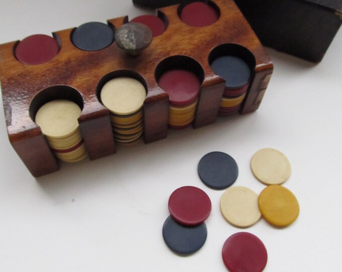 Vintage Poker Chips in Wood Caddypoker Chip Setgaming - Etsy