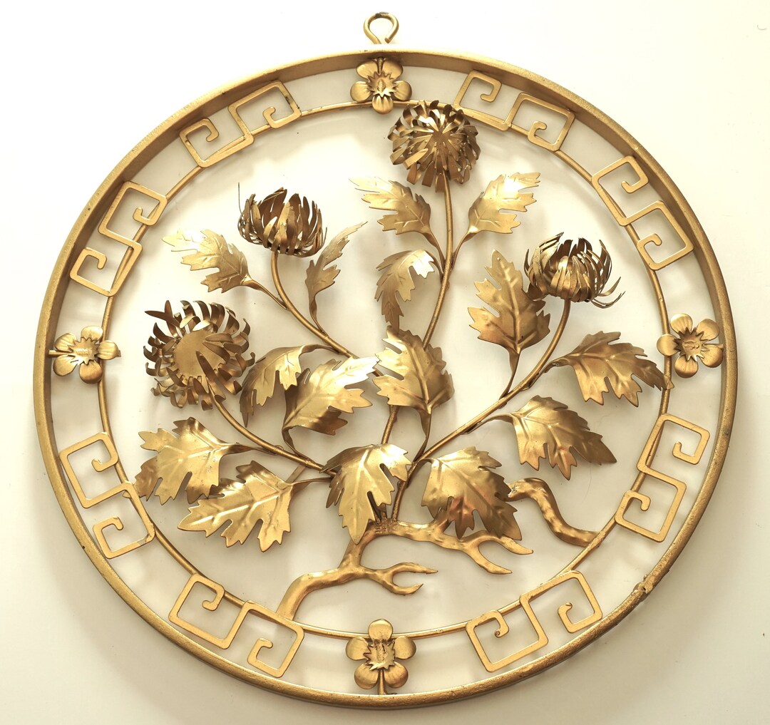 Gold Metal Flower Wall Decor--3-d Gold Flower Wall Plaque--asian Flower ...