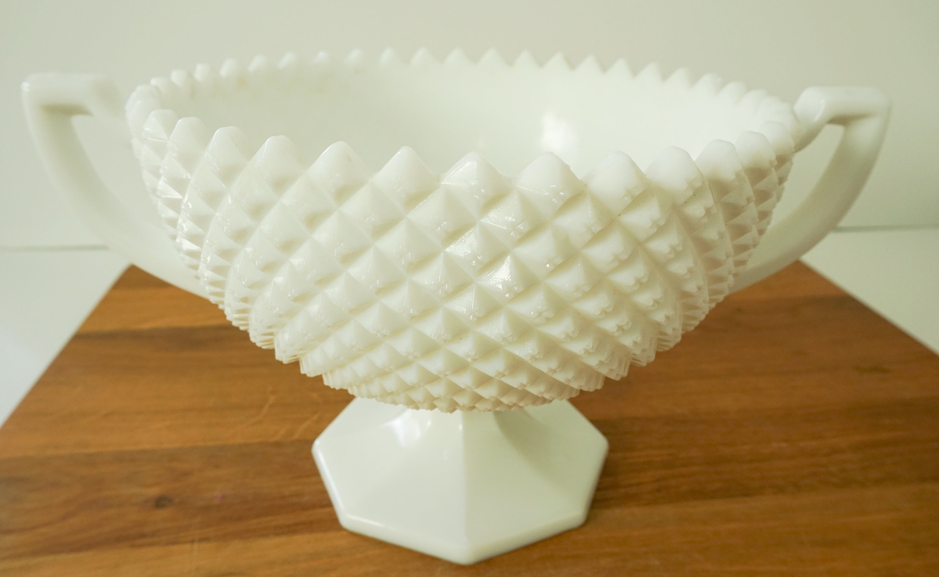VTG Milk Glass Trophy Bowl--hex Hobnail Milk Glass Bowl--milk Glass ...