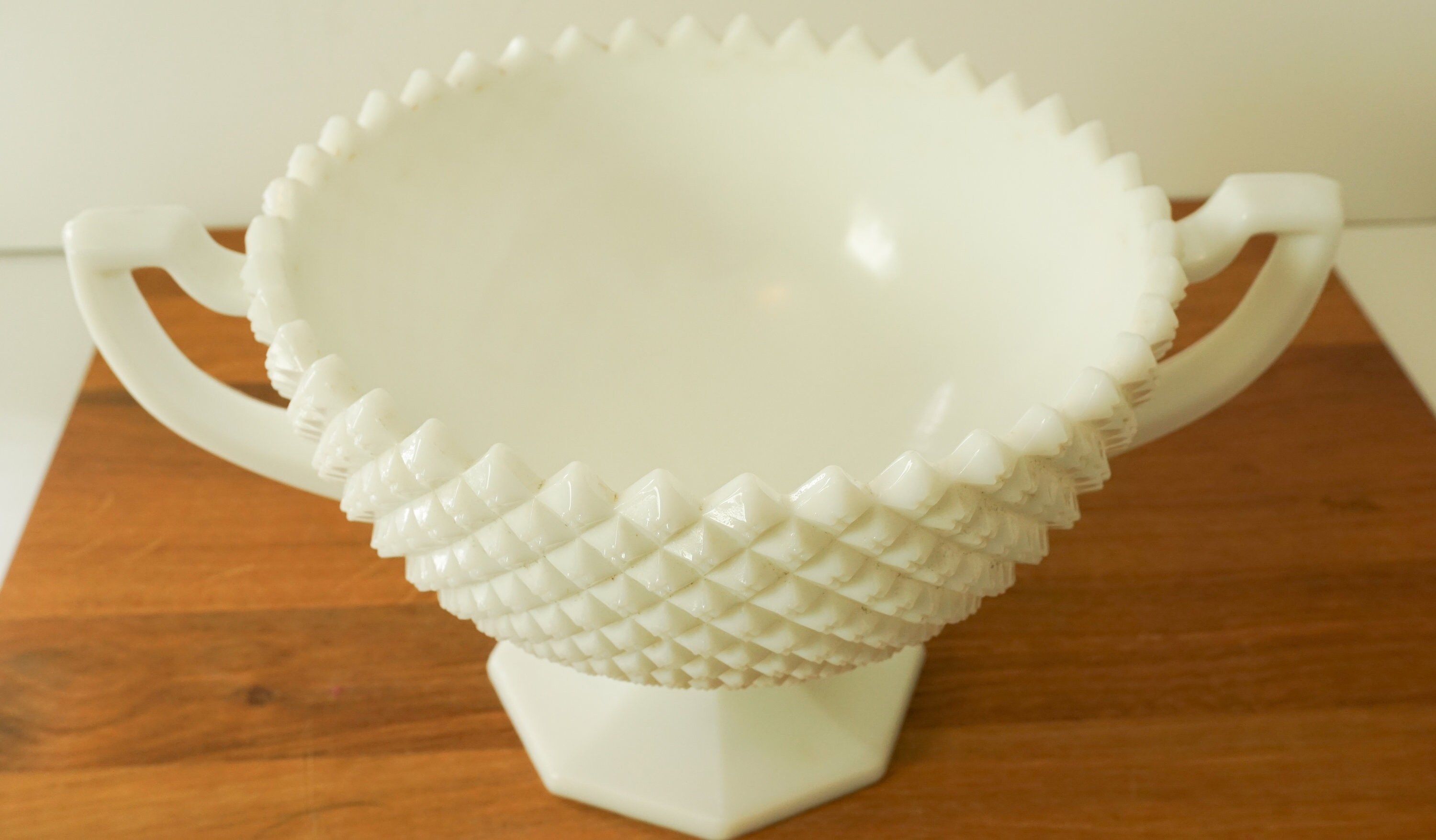 VTG Milk Glass Trophy Bowl--hex Hobnail Milk Glass Bowl--milk Glass ...