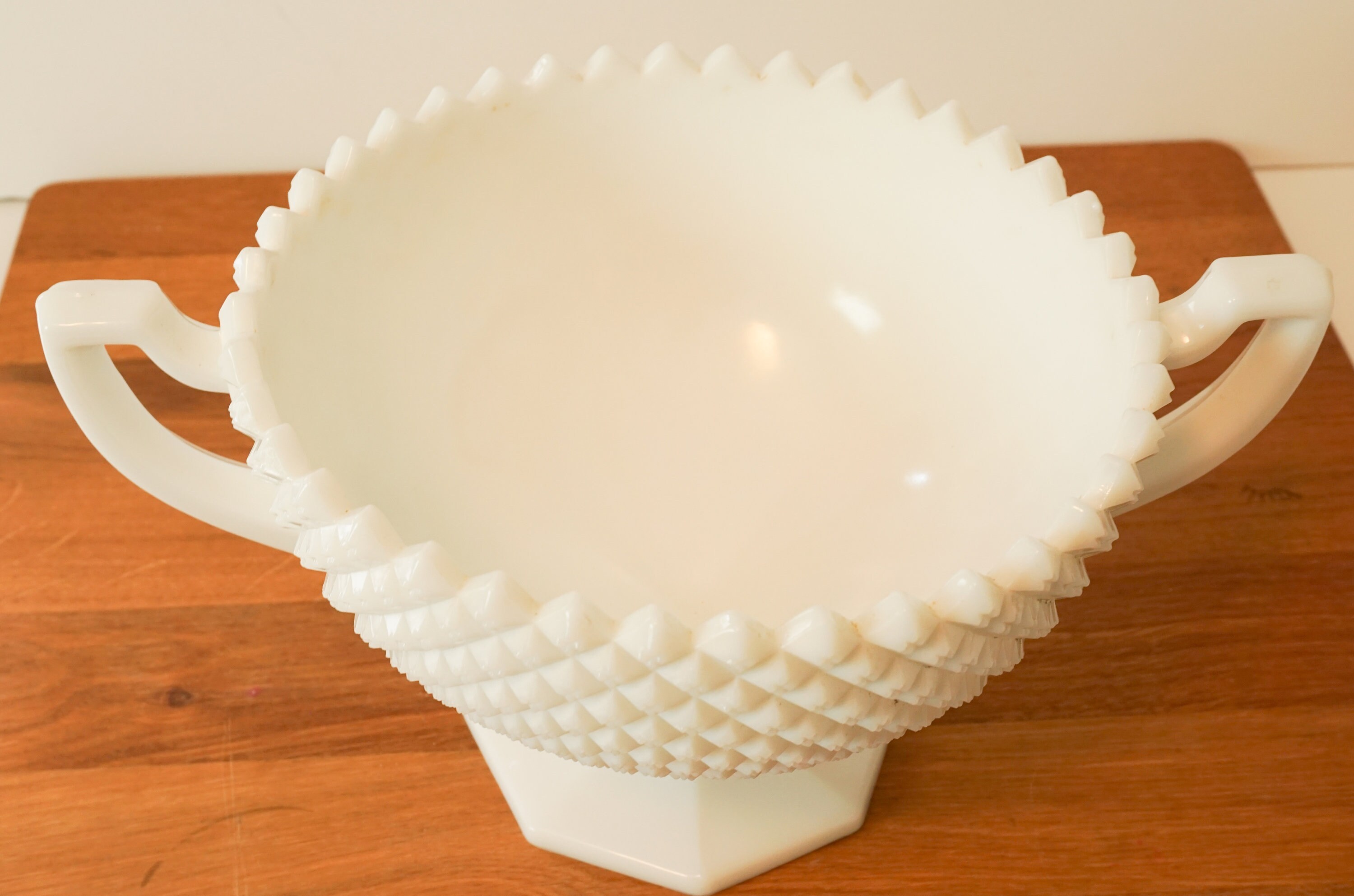 VTG Milk Glass Trophy Bowl--hex Hobnail Milk Glass Bowl--milk Glass ...