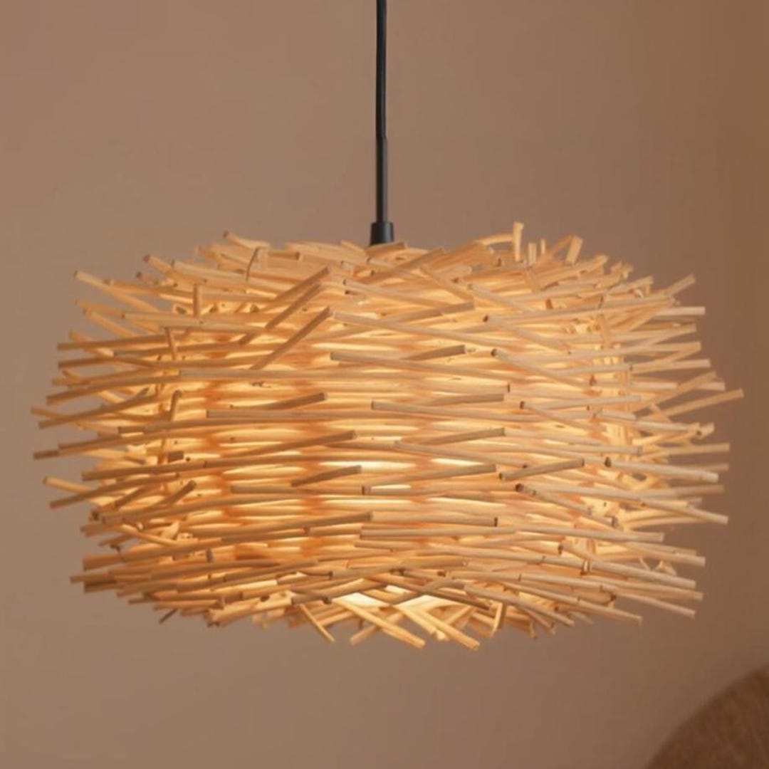 Handmade Modern Twig Pendant Light | Boho Rattan Hanging Lamp | Organic ...