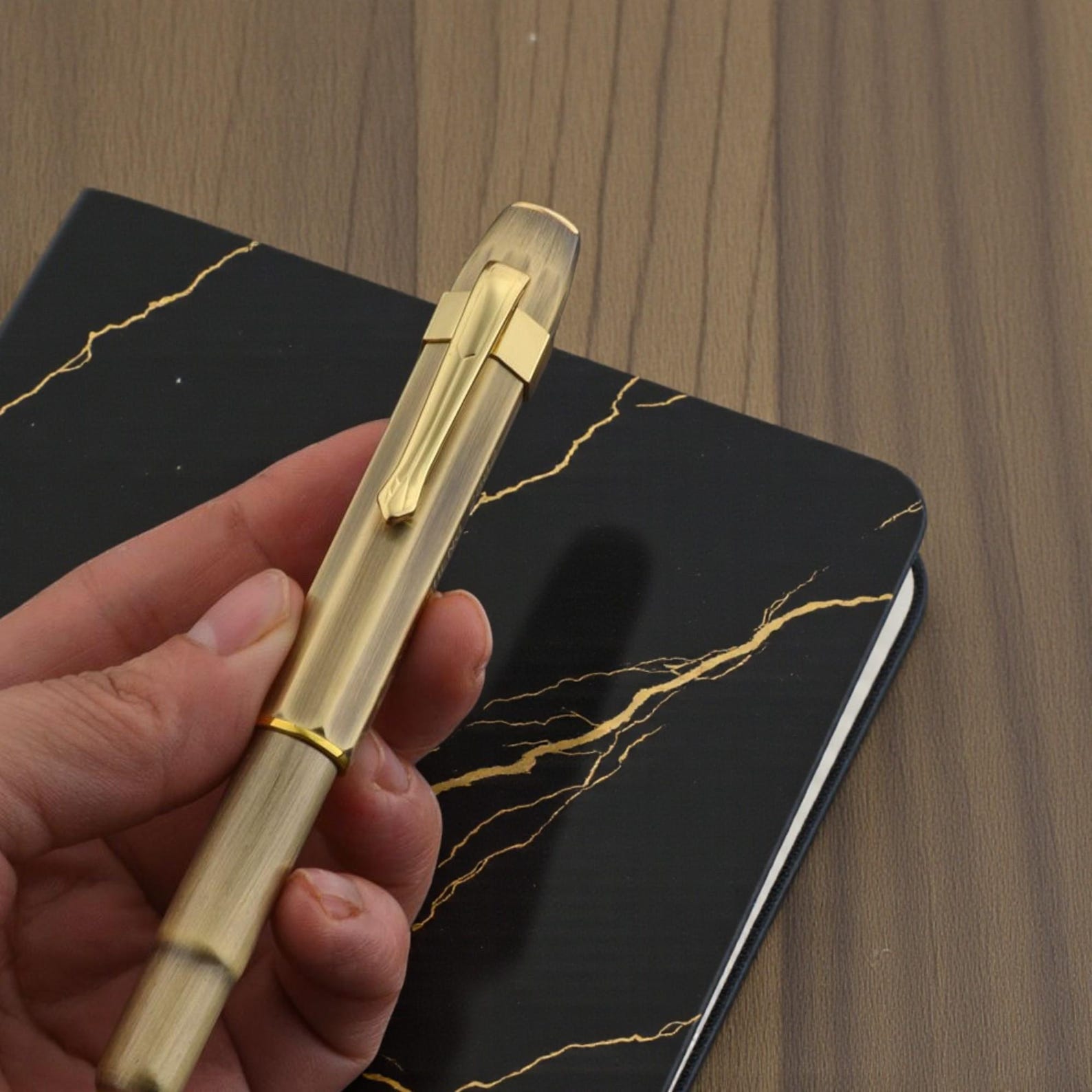 Brass Vintage Fountain Pen – Antique Bronze Metal Pocket Pen, Curved ...
