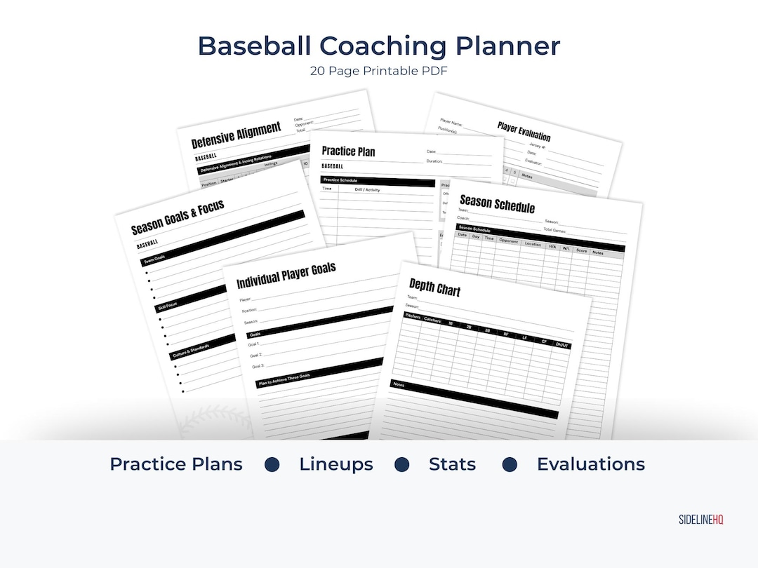 Baseball Coach Planner Printable | Practice Plan, Lineup Card, Pitching ...