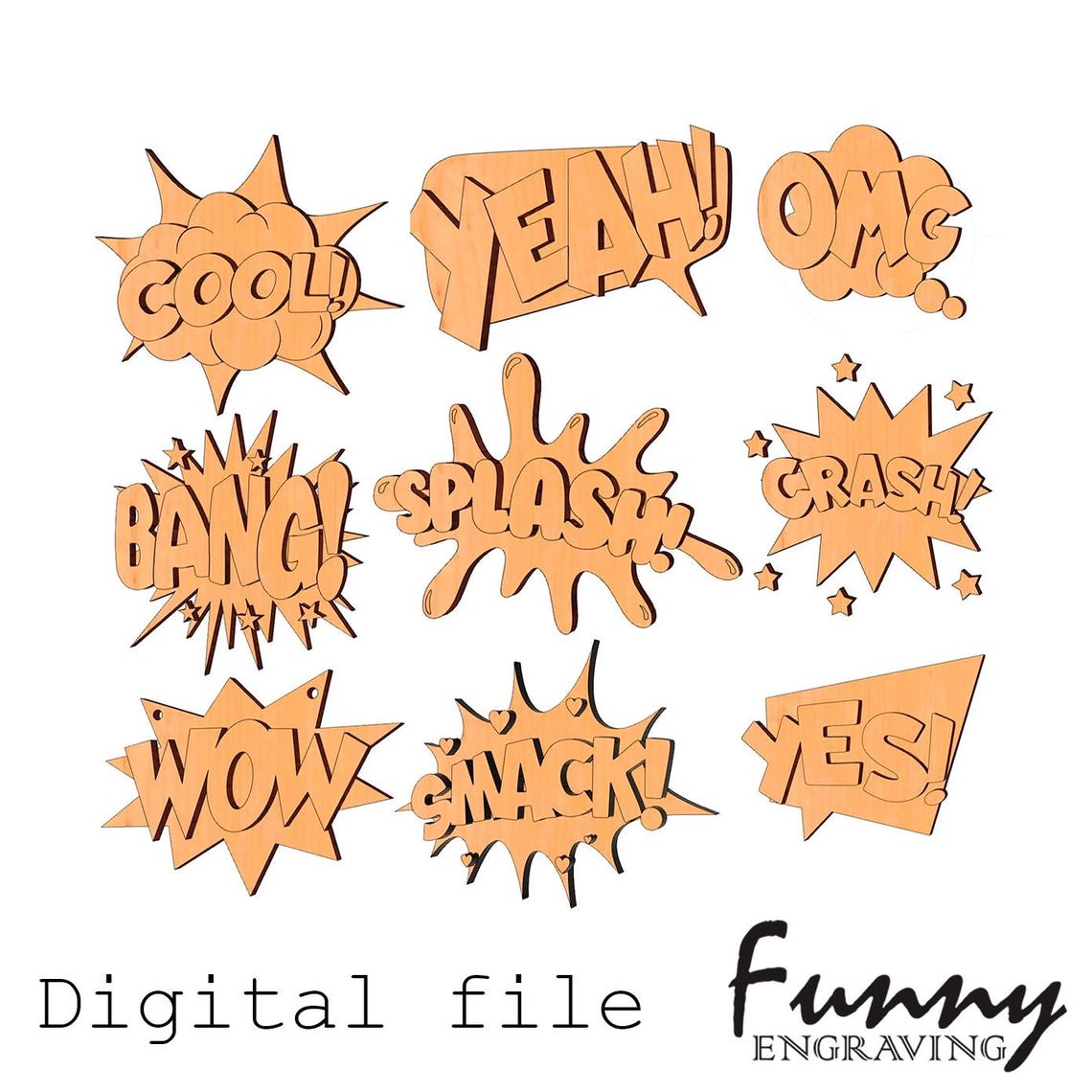 Retro Super Hero Comic Signs SVG, Laser Cutting Templates for Kids Room ...