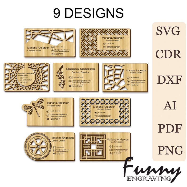 Set of 9 Business Card Template, Laser Cut File, Creative ...