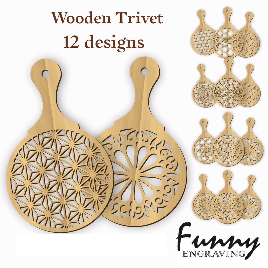 Trivet Set 12 Designs With Handle, Trivet for Hot Pots, SVG Laser Cut ...