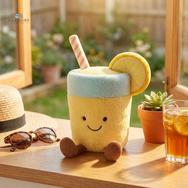 Kawaii Lemonade Plushie, Corduroy Feet, Tiny Desk Decor - Etsy