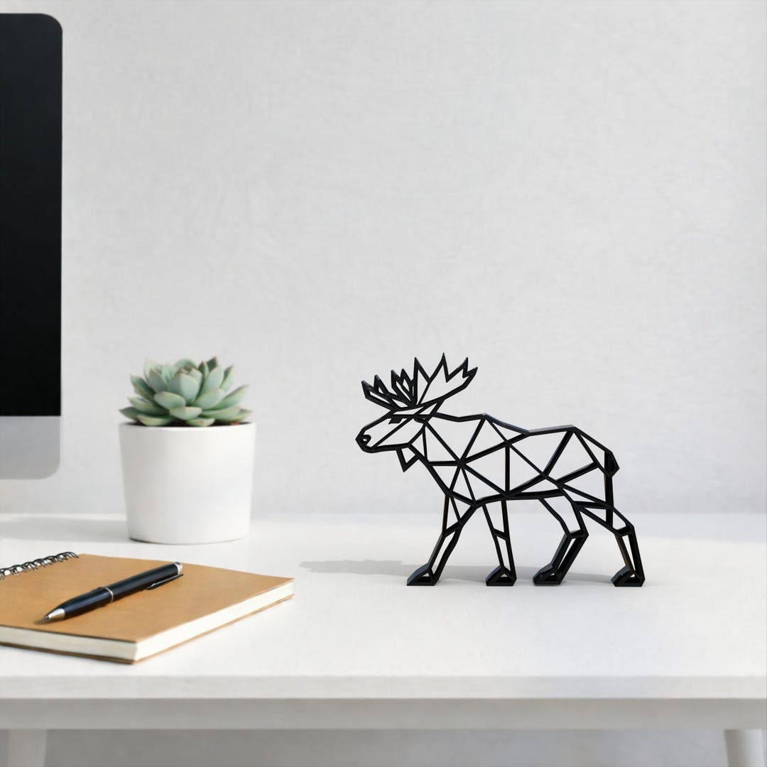 Geometric Moose Sculpture | Minimalist Low Poly Animal Decor | Modern ...