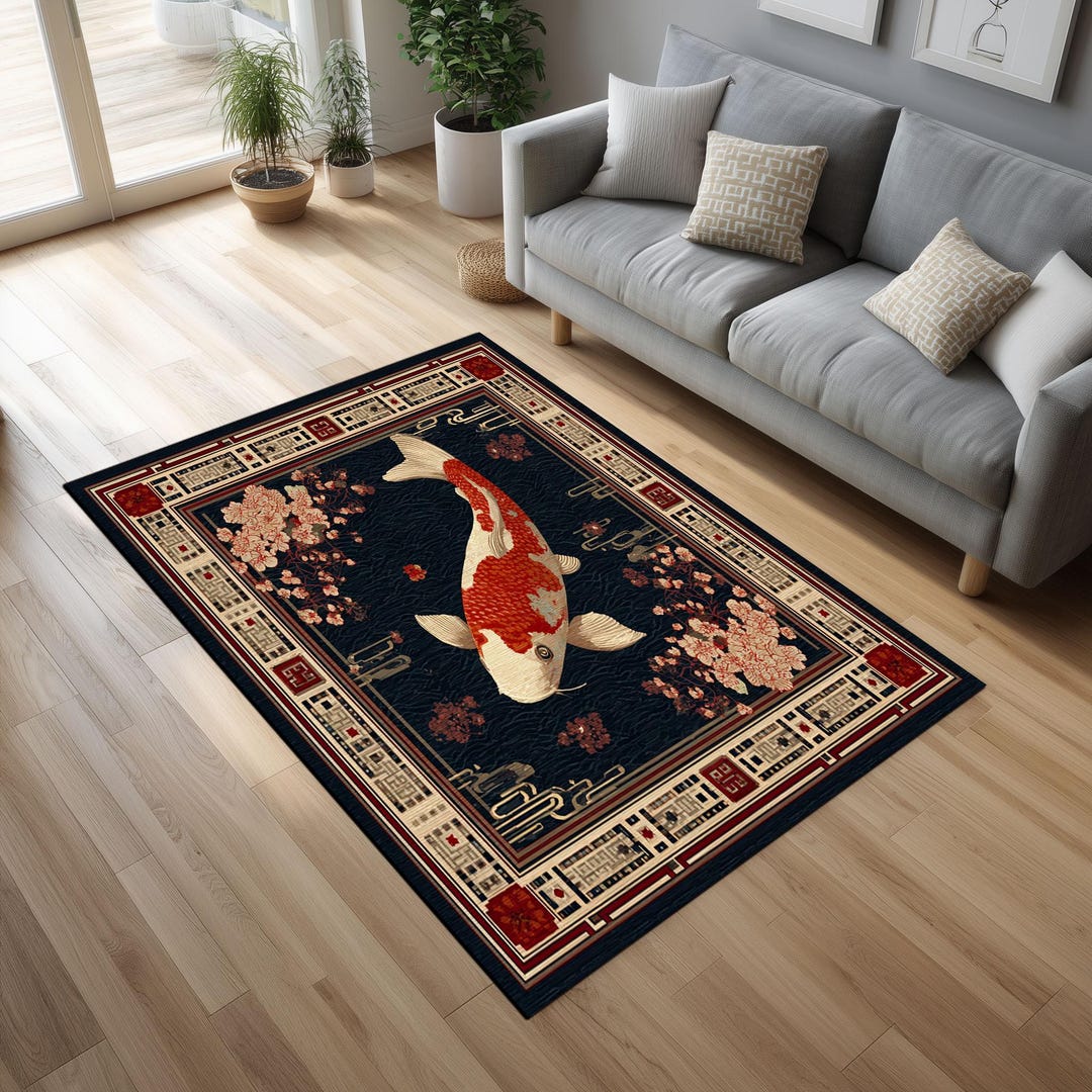 Koi Fish Rug: Japanese Carp Design, Vibrant Colors, Custom Size - Etsy