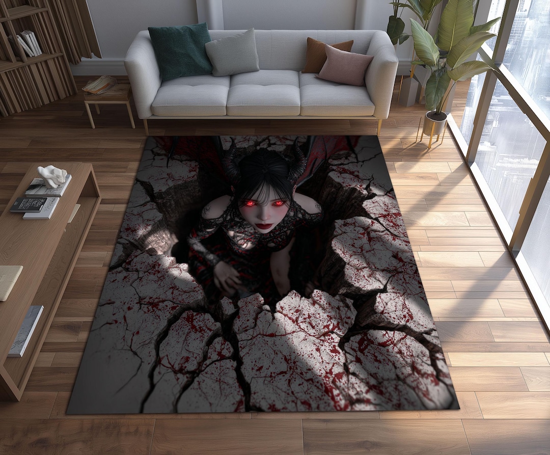 3D Anime Demon Girl Rug – Gothic Horror Cracked Ground Carpet - Etsy