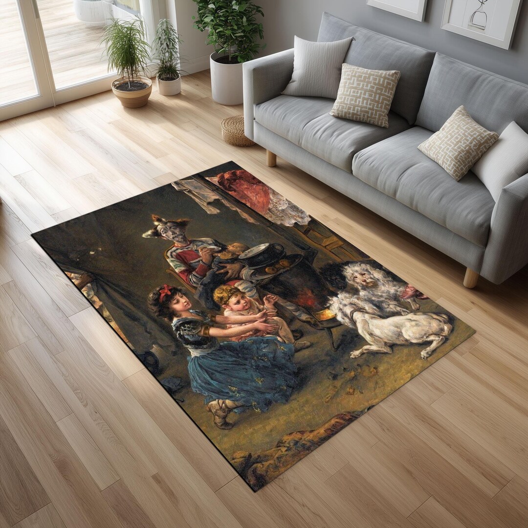 Vintage Sad Clown Rug – Classical Oil Painting Style Carpet – Retro Art ...