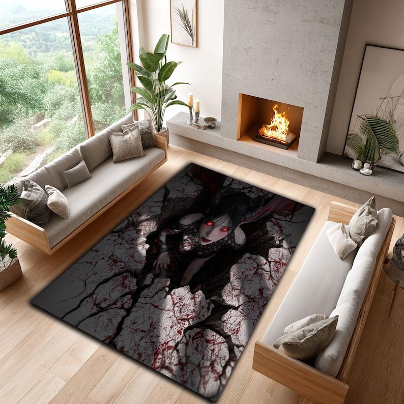 3D Anime Demon Girl Rug – Gothic Horror Cracked Ground Carpet - Etsy