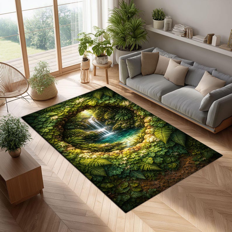 3D Forest Waterfall Rug, Hidden Jungle Stream Carpet, Nature Depth ...