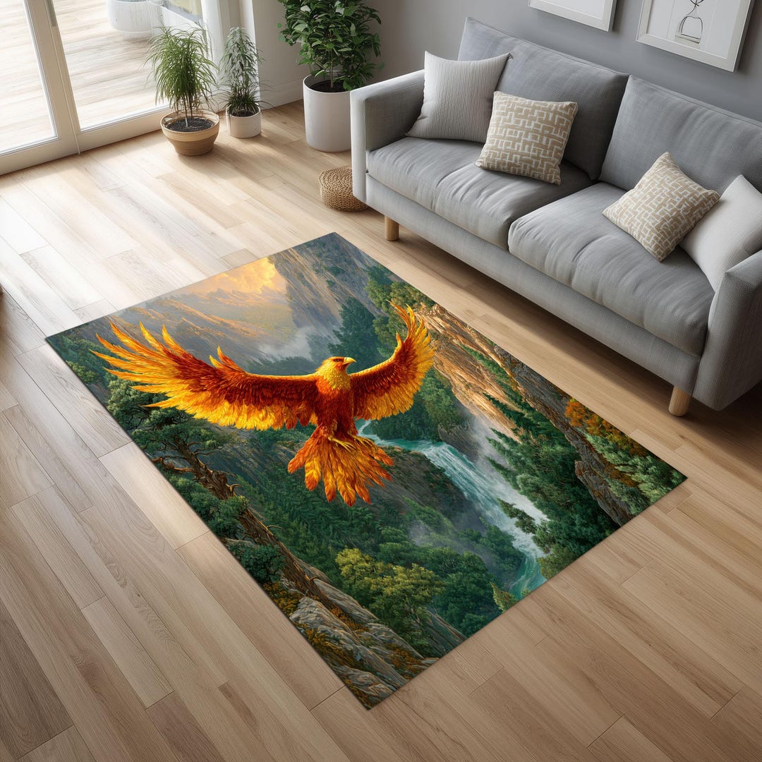 Phoenix Area Rug: Fiery Bird, Mystical Design - Etsy
