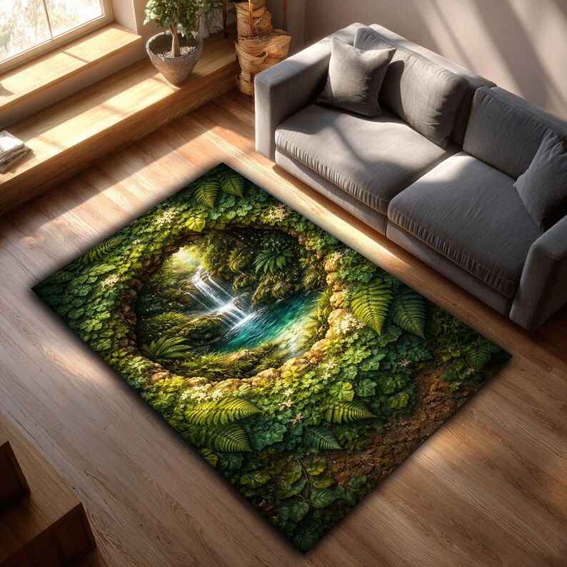 3D Forest Waterfall Rug, Hidden Jungle Stream Carpet, Nature Depth ...