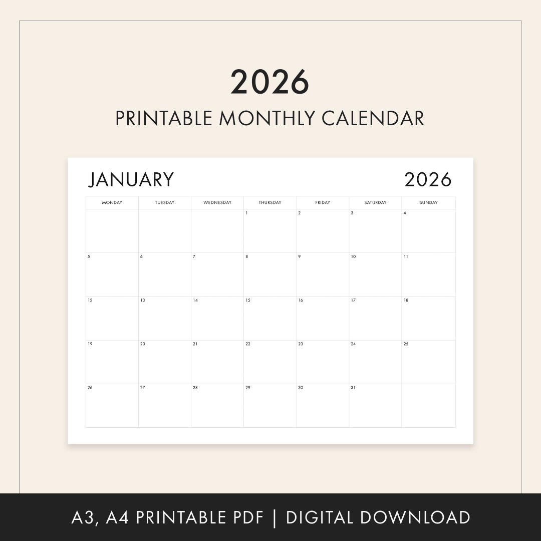 2026 Monthly Planner, Monthly Organizer, Month at a Glance, Calendar ...