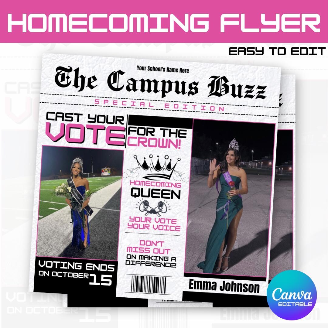 Editable Homecoming Queen Flyer: Newspaper Style (digital Download) - Etsy