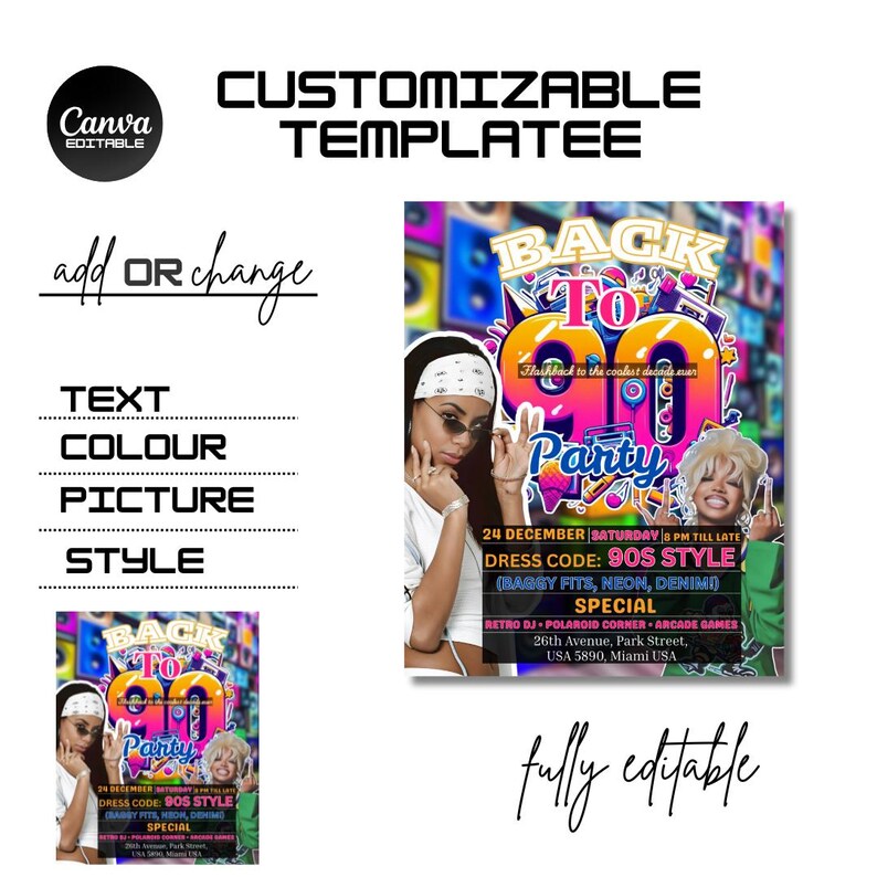 Editable 90s Birthday Party Invitation, Neon Dance Design (digital ...