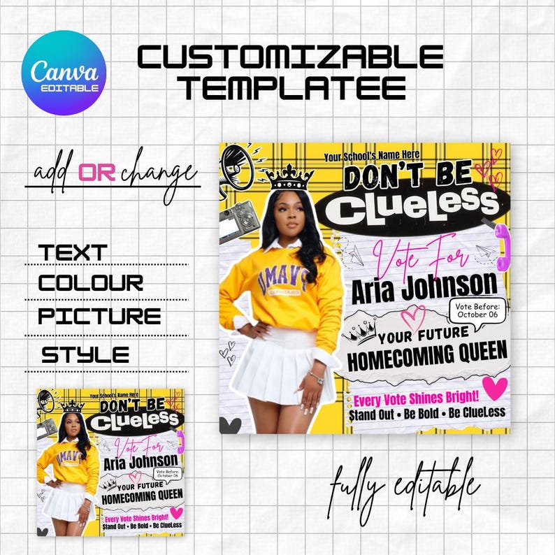 Clueless Inspired Homecoming Queen Flyer: Editable Canva Template - Etsy
