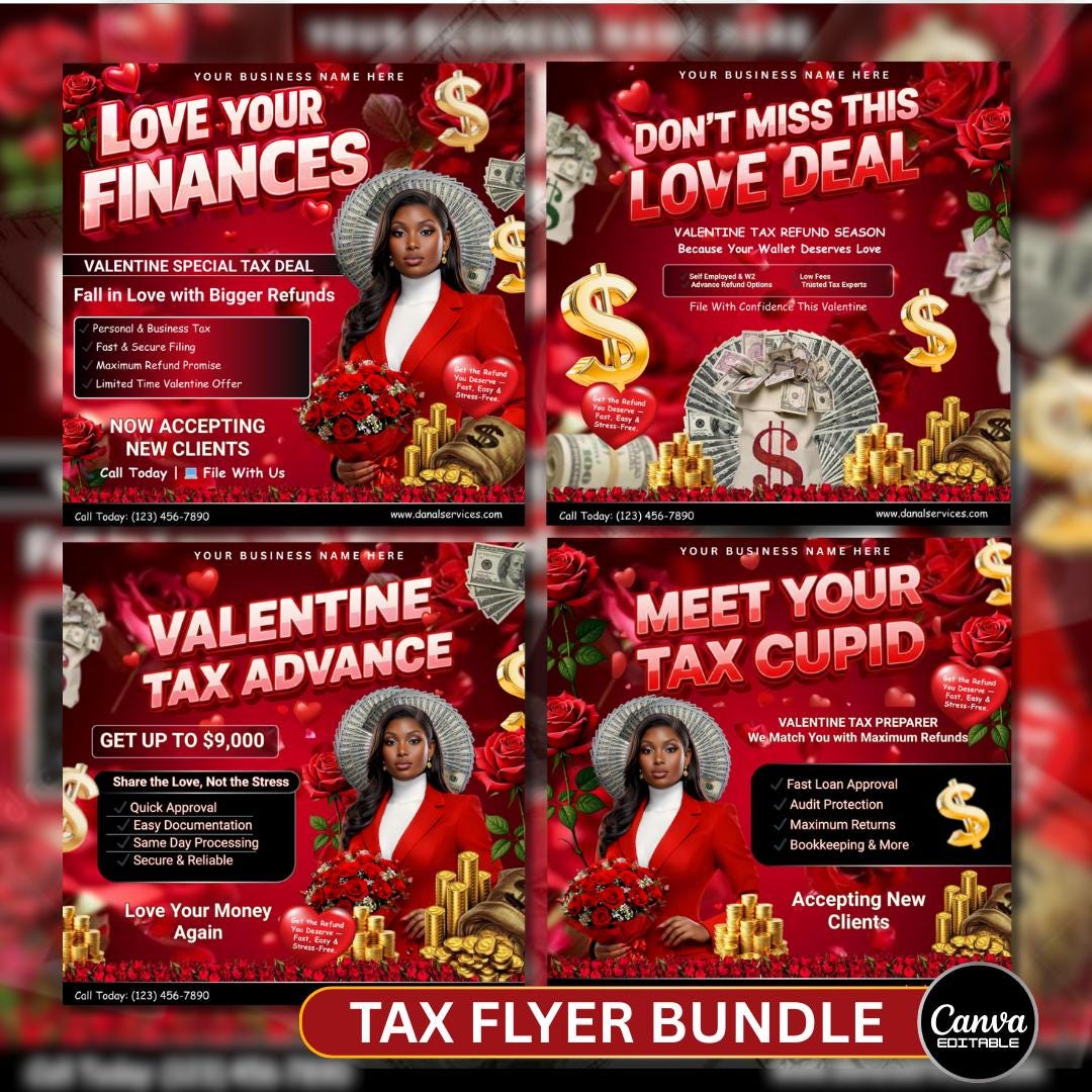 Valentine's Day Tax Prep Flyer Bundle, Accountant Marketing (canva ...